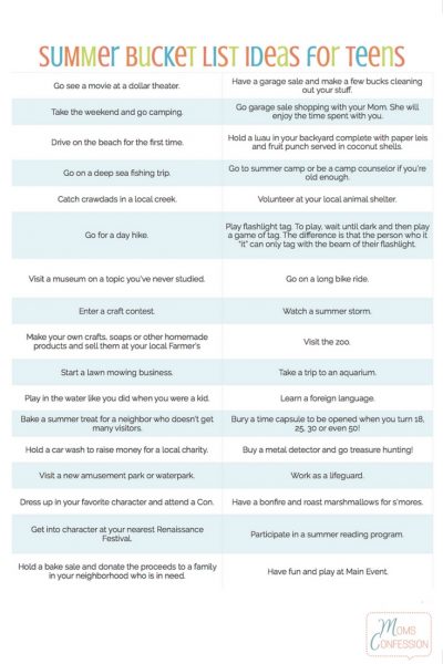 Summer Bucket List Ideas for Teens and Tweens To Have Fun All Summer ...